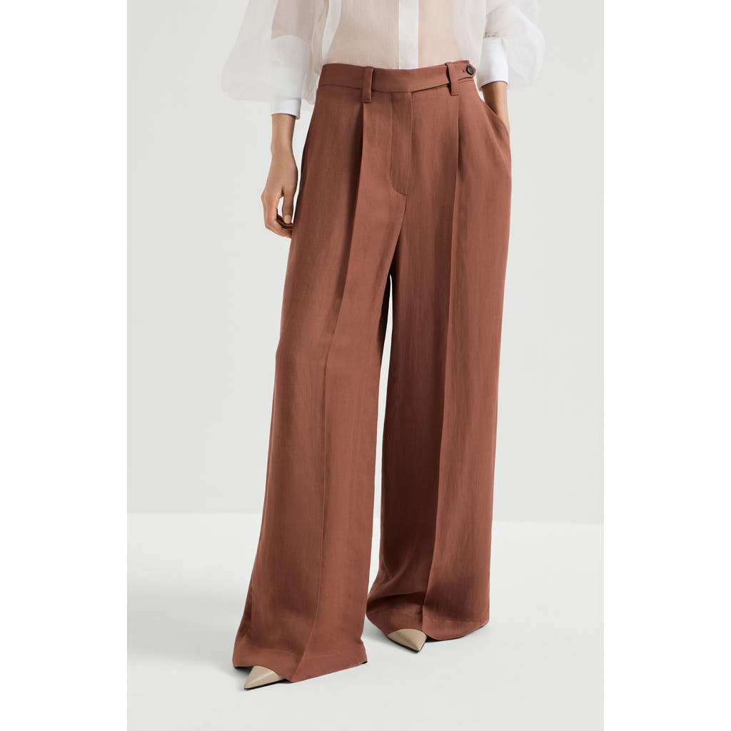 BRUNELLO CUCINELLI Fluid Twill Wide Trousers with Monili