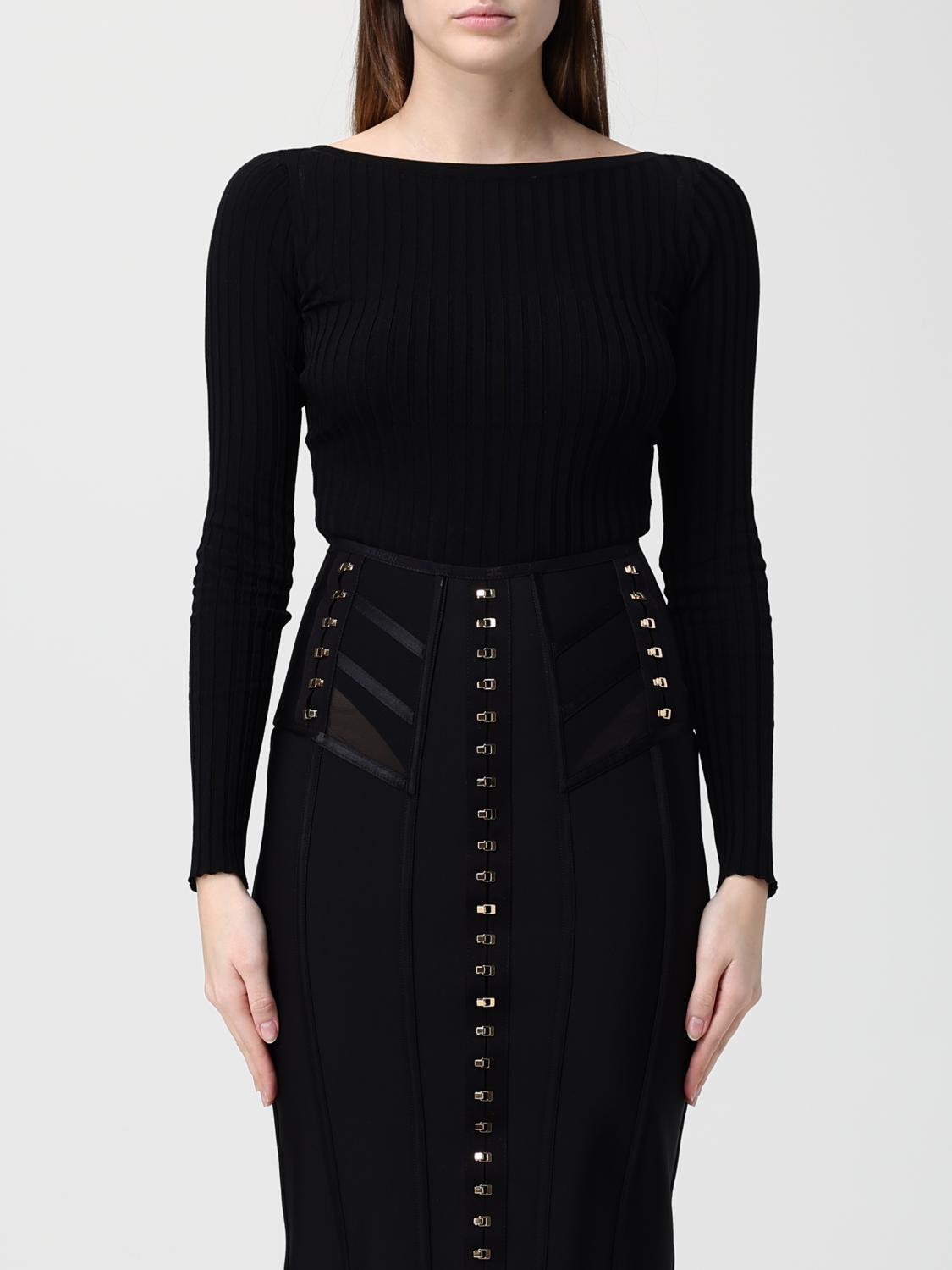 ELISABETTA FRANCHI Elisabetta Franchi Ribbed Viscose Knit Bodysuit with Boat Neck