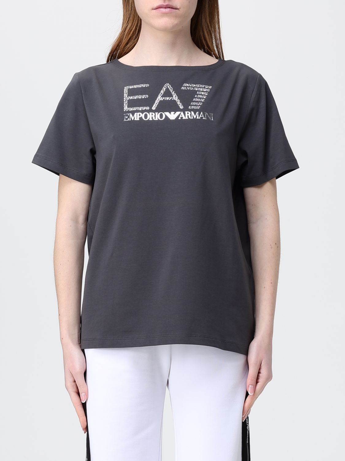EA7 EA7 Cotton T-Shirt with Rhinestone Logo