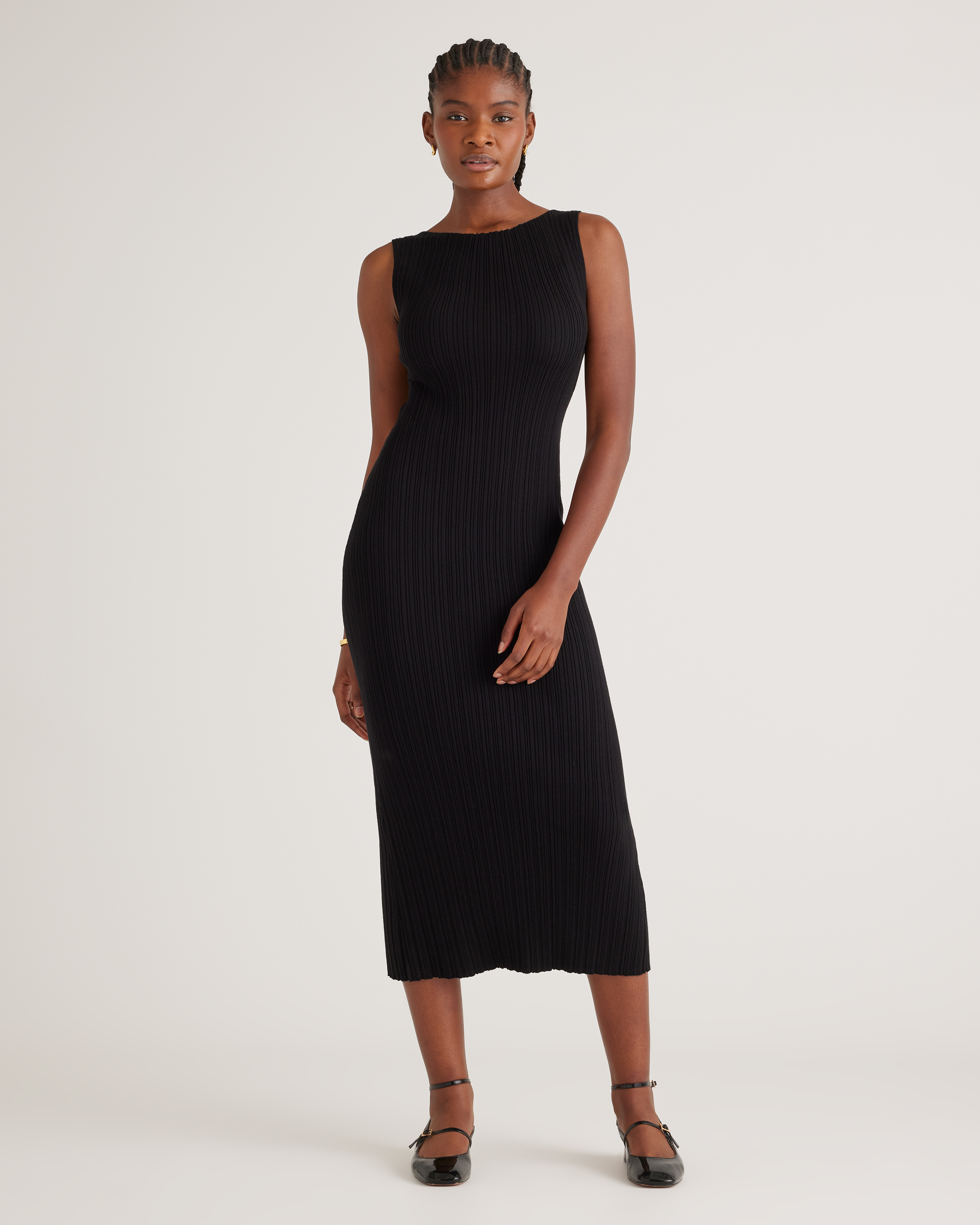 QUINCE QUINCE Cotton-Cashmere Ribbed Midi Dress