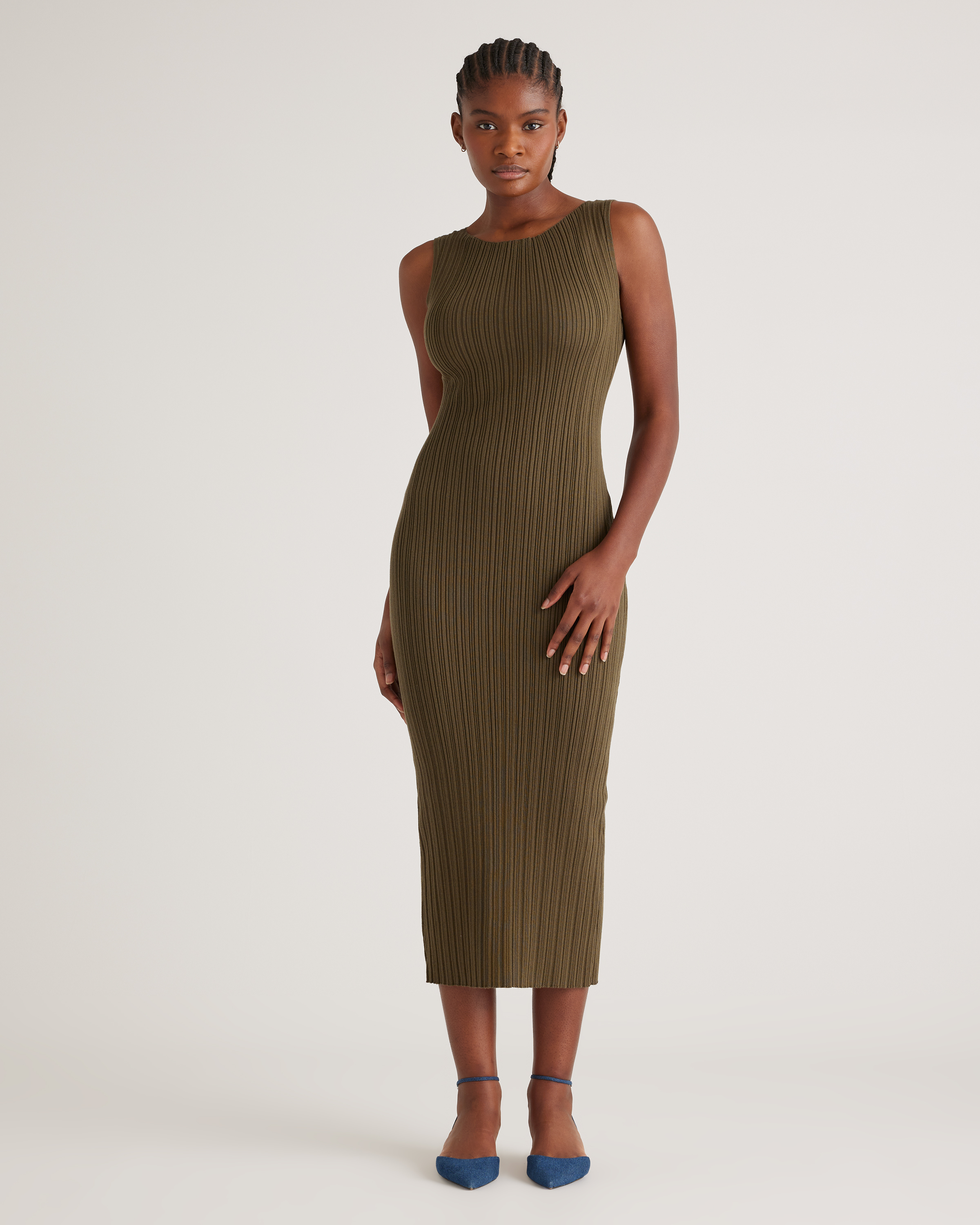 QUINCE QUINCE Cotton-Cashmere Ribbed Midi Dress