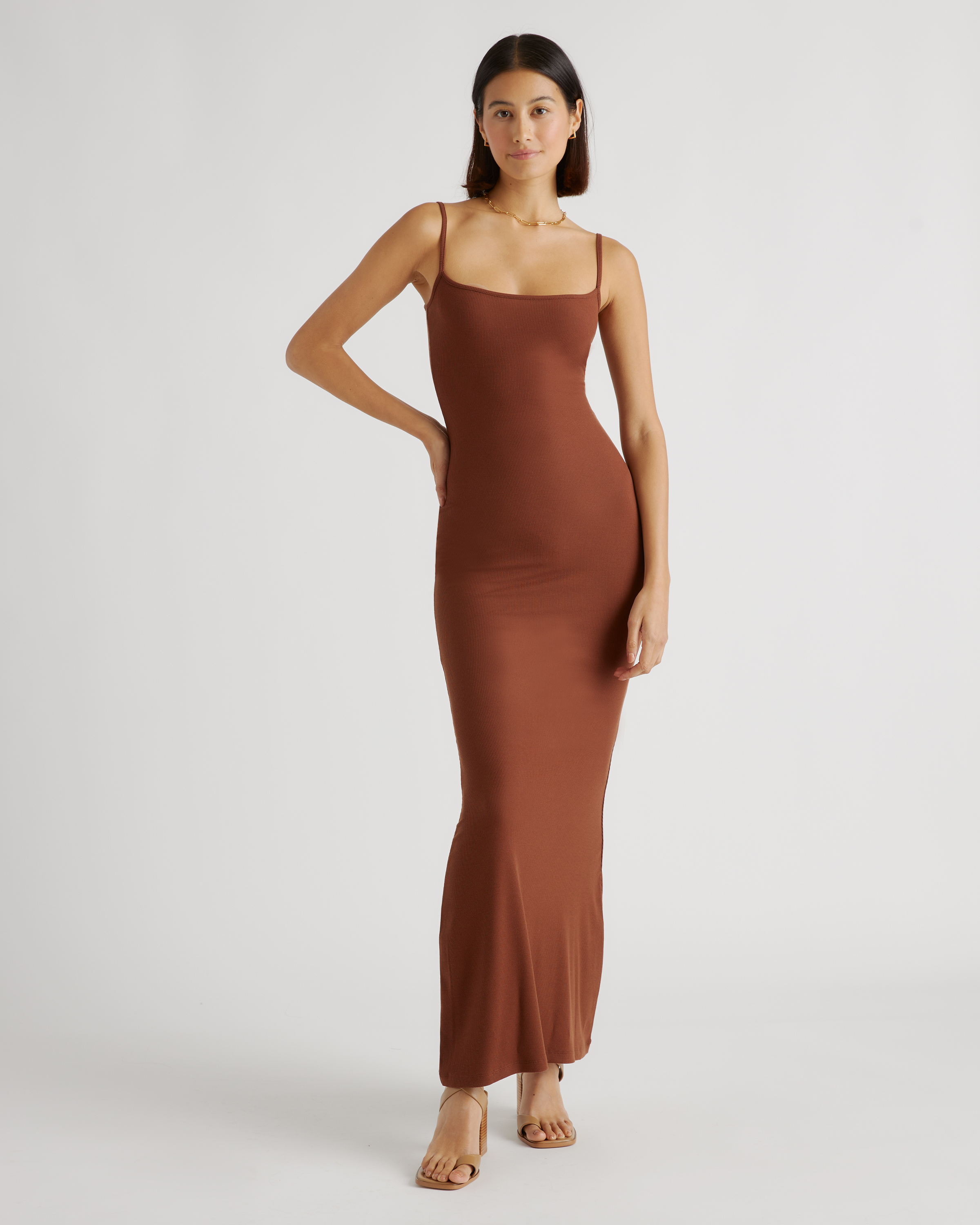 QUINCE Tencel Rib Knit Maxi Slip Dress