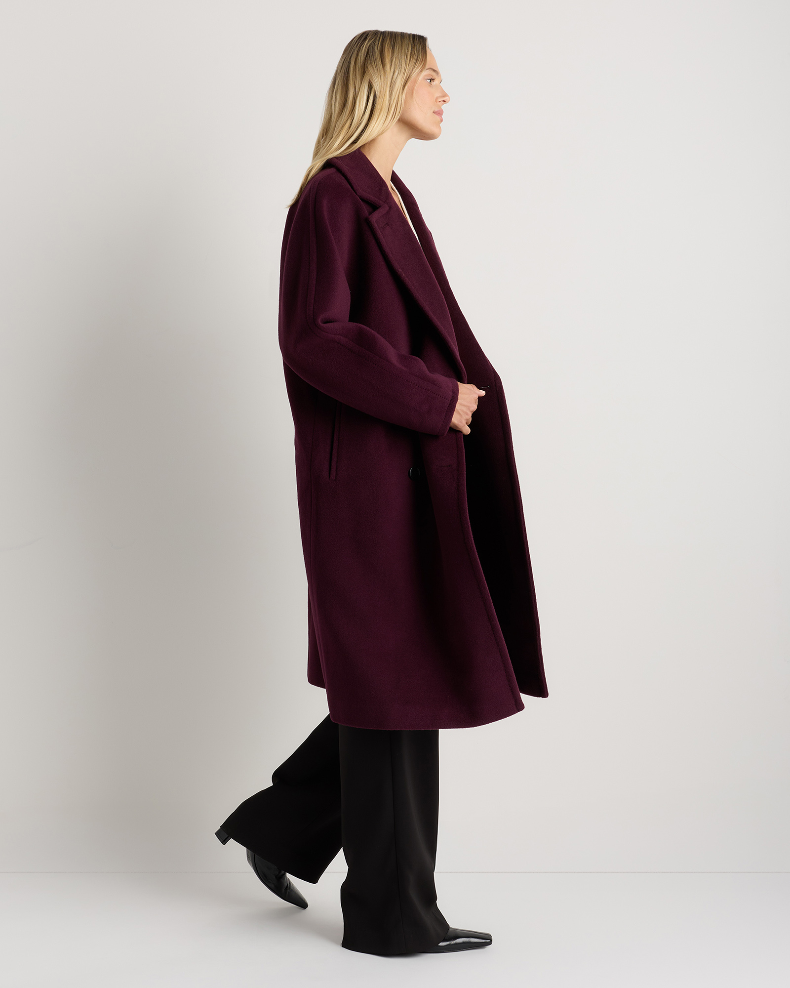 QUINCE Wool Cashmere Double-Breasted Slouch Coat
