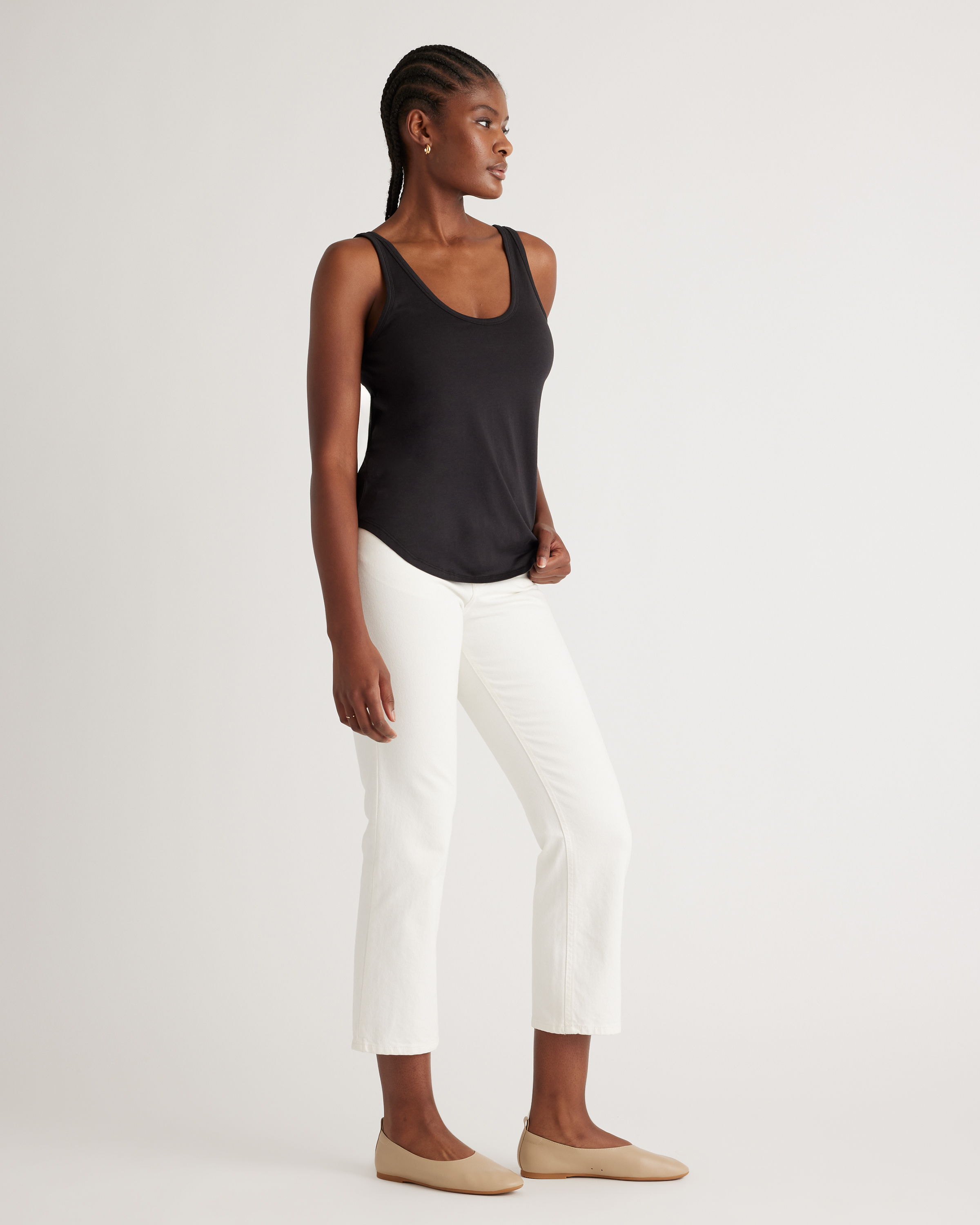 QUINCE QUINCE Cotton Modal Double Scoop Neck Tank Top