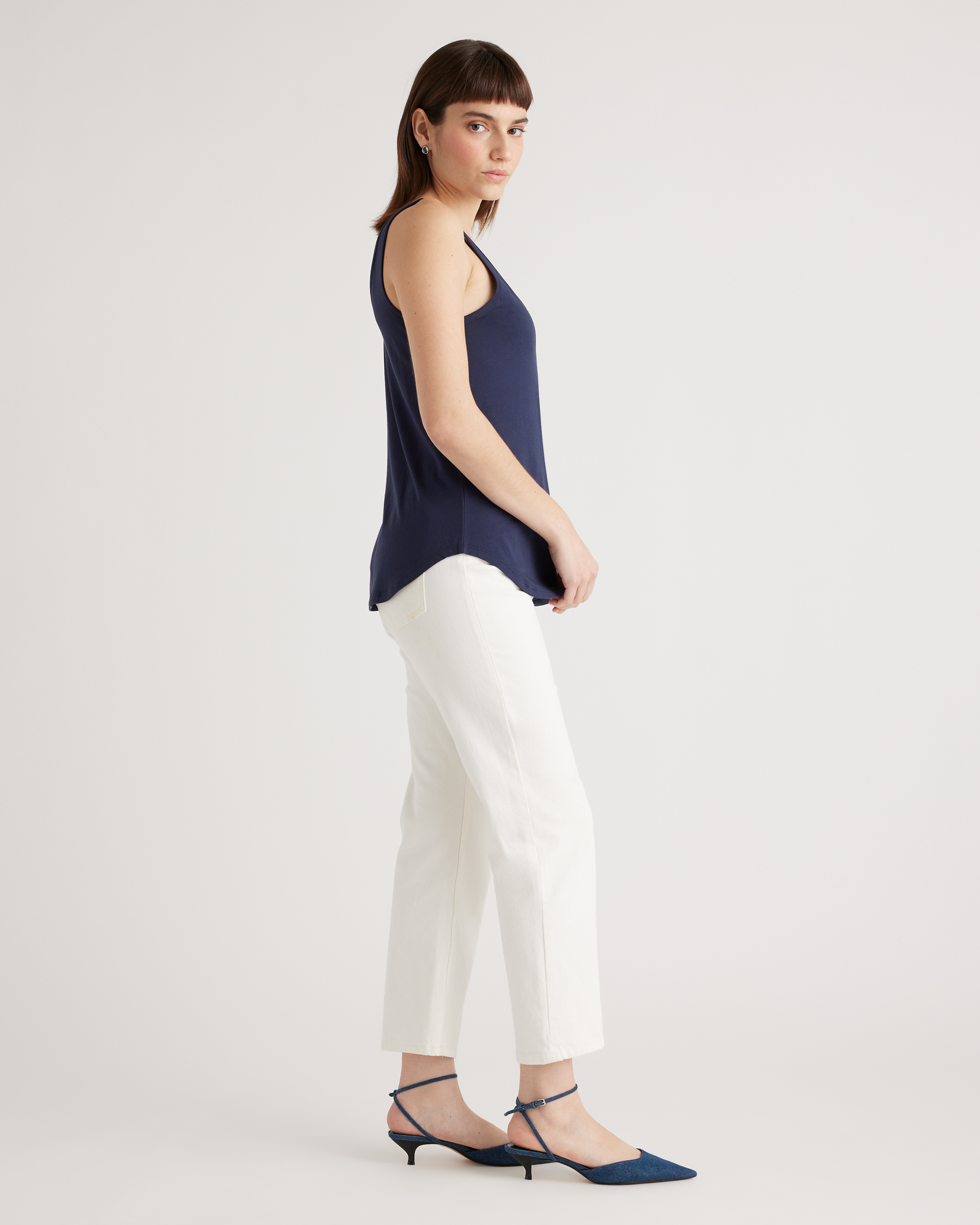 QUINCE Cotton Modal Double Scoop Neck Tank Top