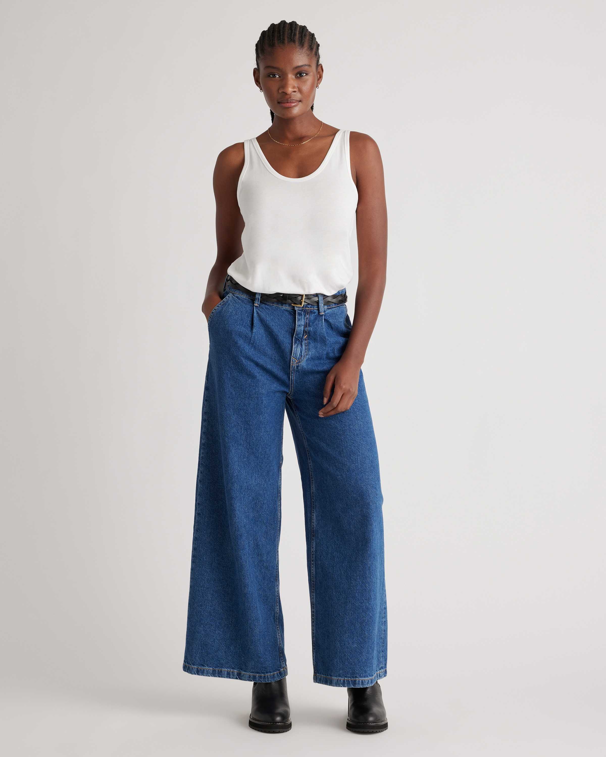 QUINCE Cotton Modal Double Scoop Neck Tank Top