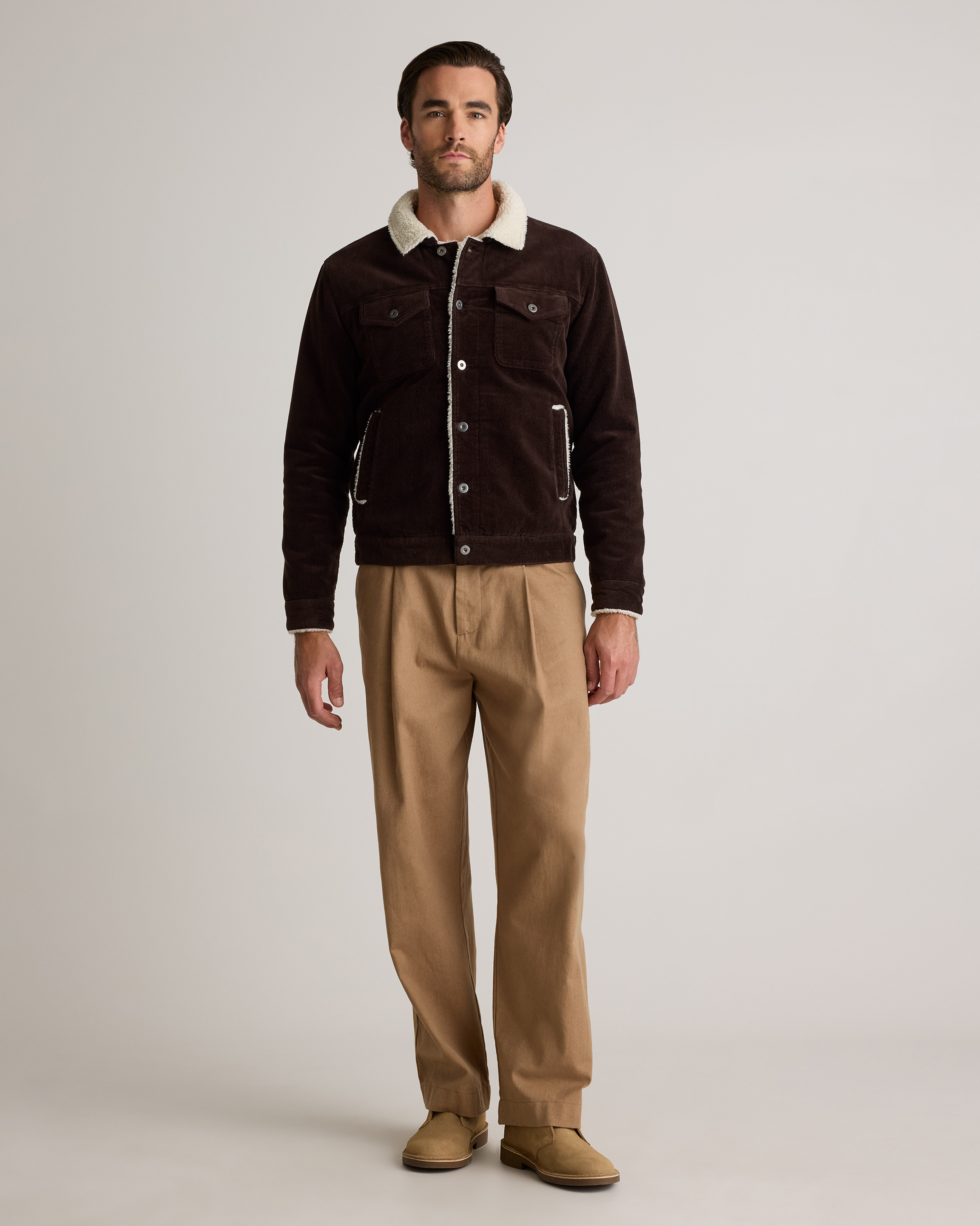 QUINCE Organic Stretch Corduroy Sherpa-Lined Trucker Jacket