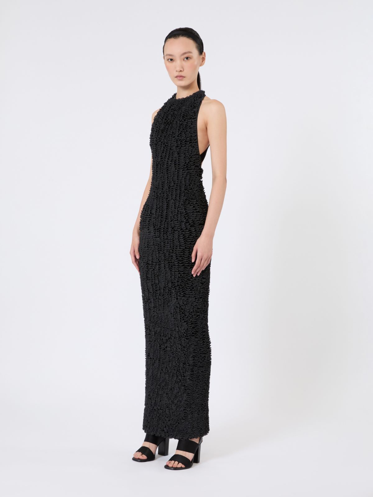 MAX MARA Viscose Yarn Maxi Dress with Ruffle Details