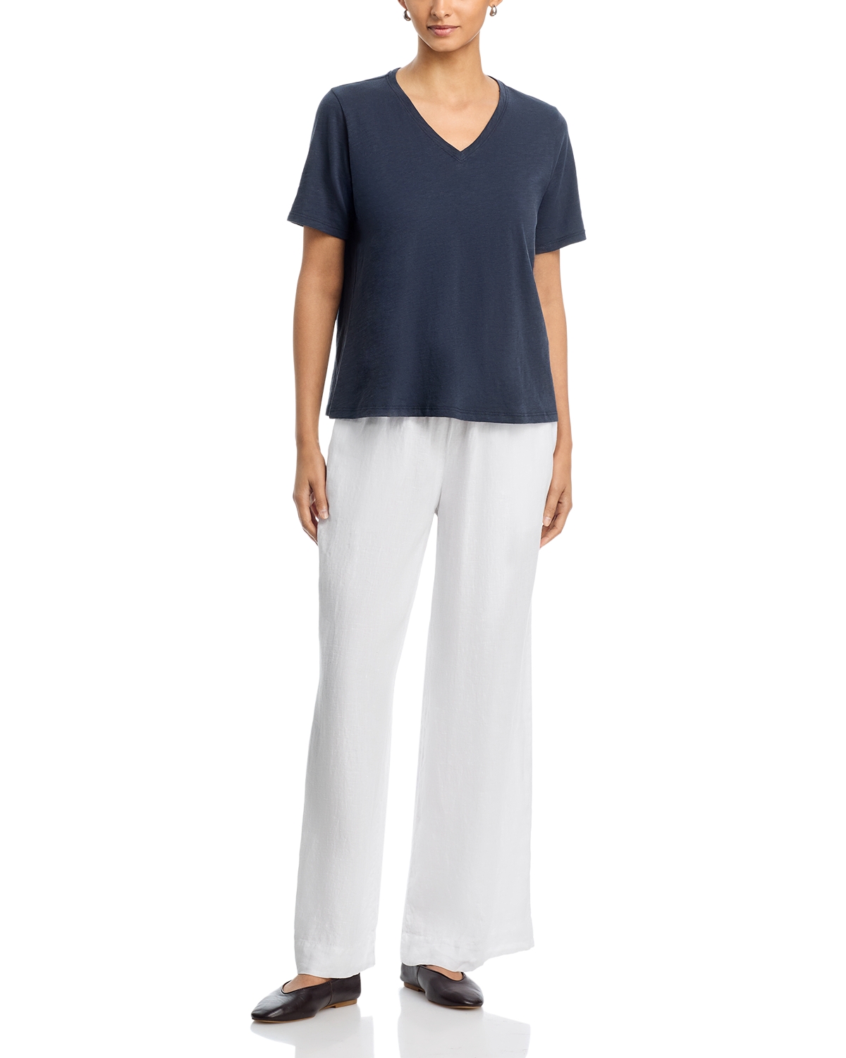 EILEEN FISHER Organic Cotton V-Neck Short Sleeve Tee