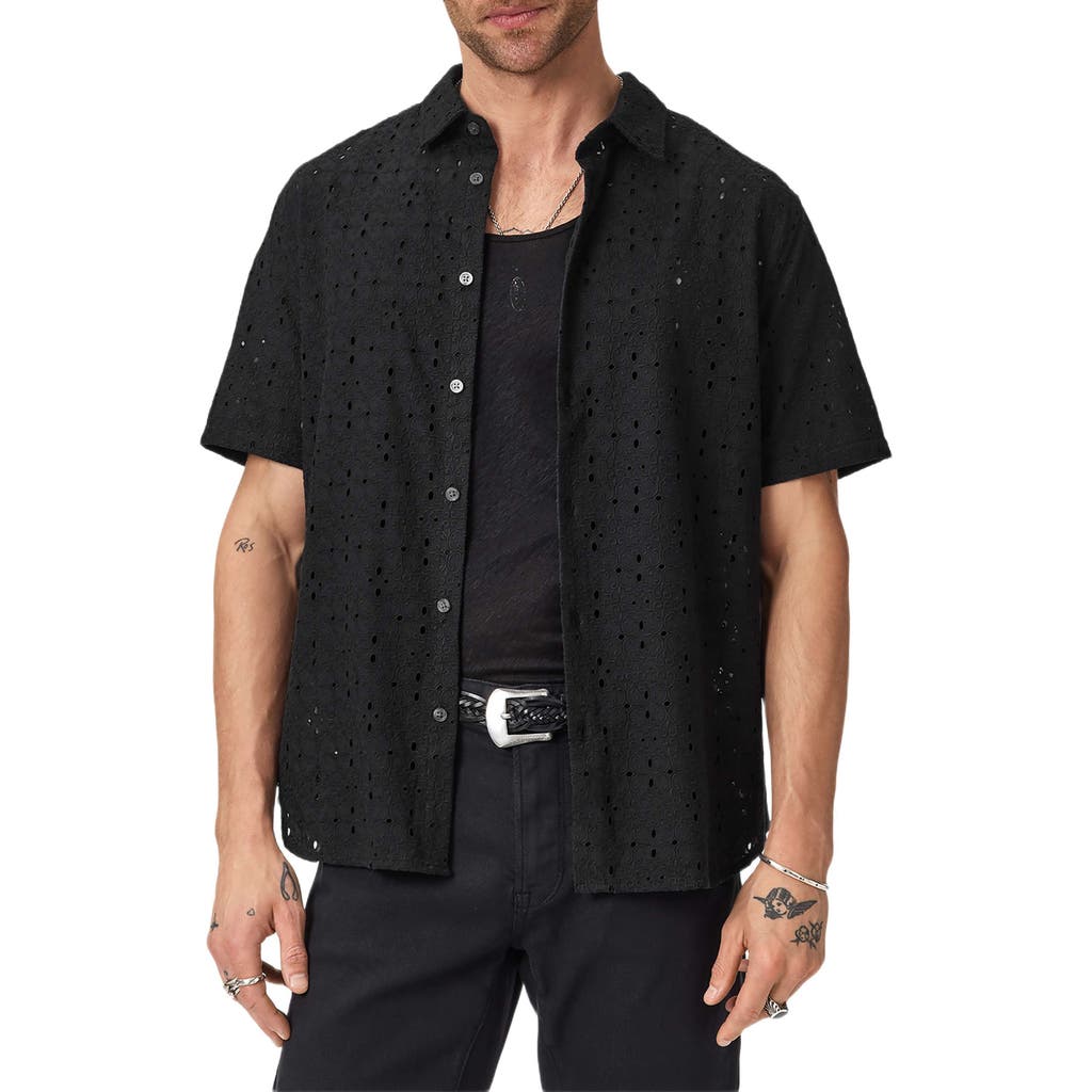JOHN VARVATOS sean eyelet cotton short sleeve button-up shirt