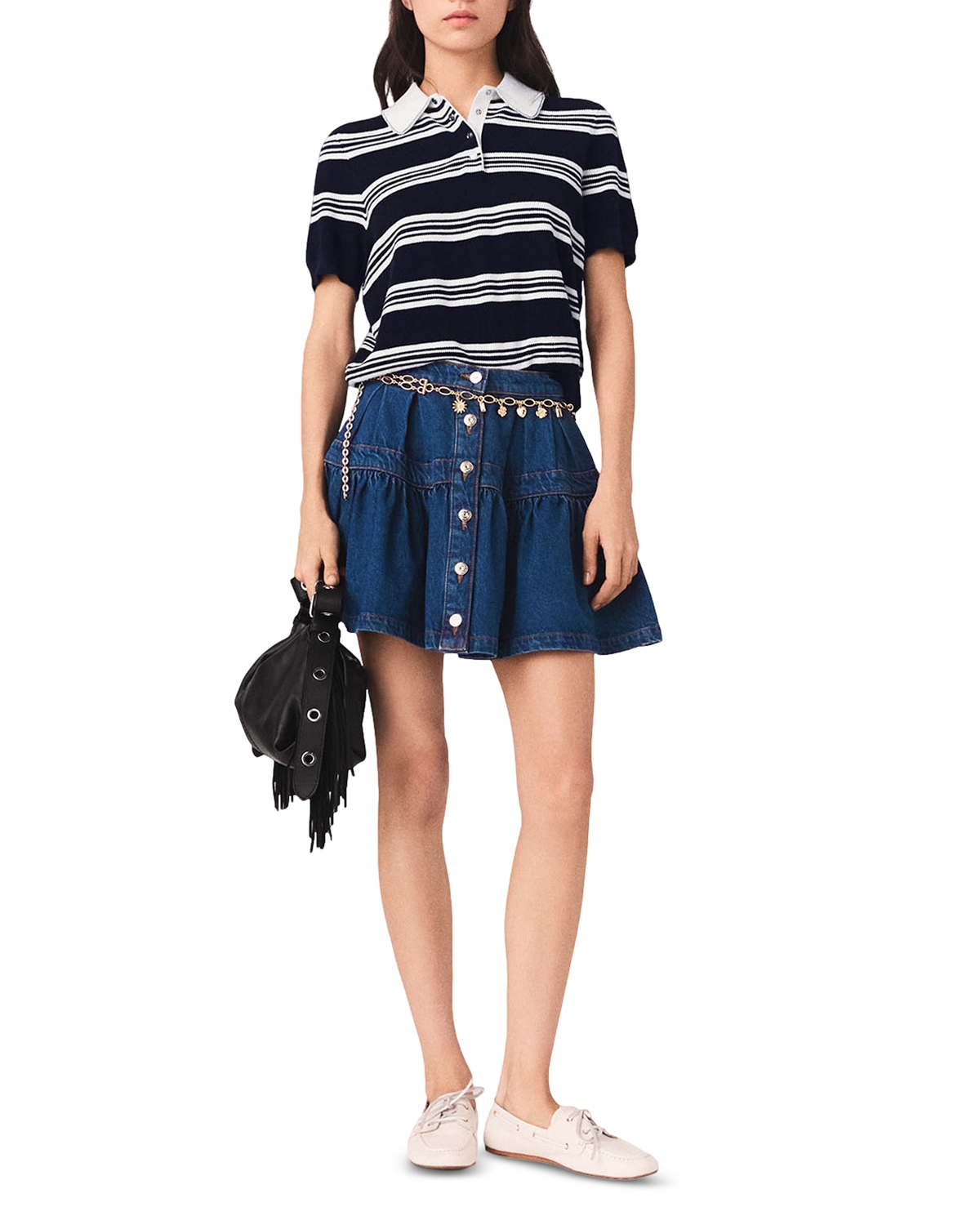 MAJE Maje Denim Tiered Mini Skirt