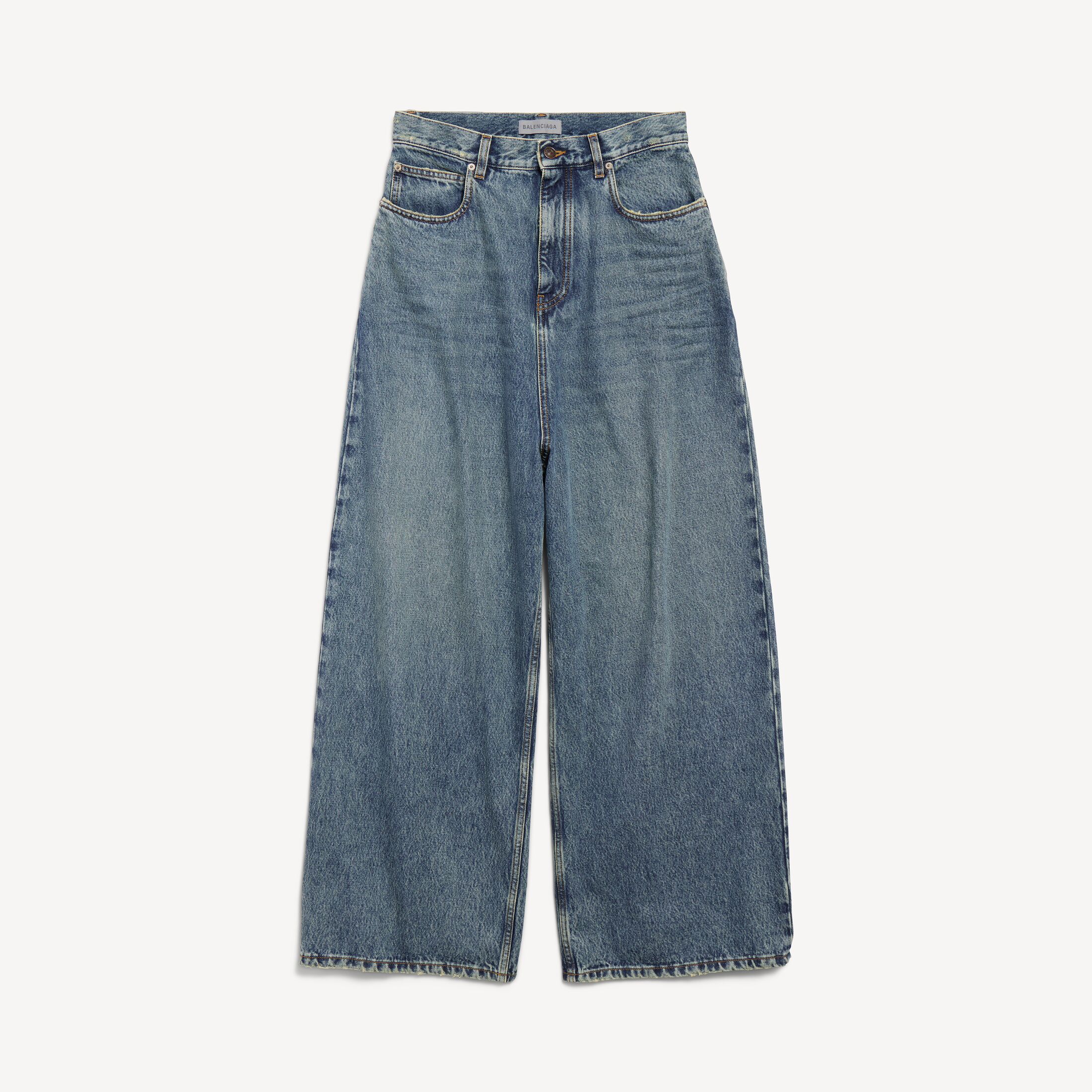 Balenciaga Low Crotch Baggy Jeans In Vintage Cotton Denim - Blue 