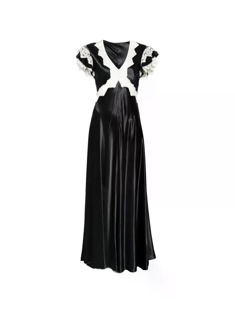 ALBERTA FERRETTI Lace-Trimmed V-Neck Maxi Dress