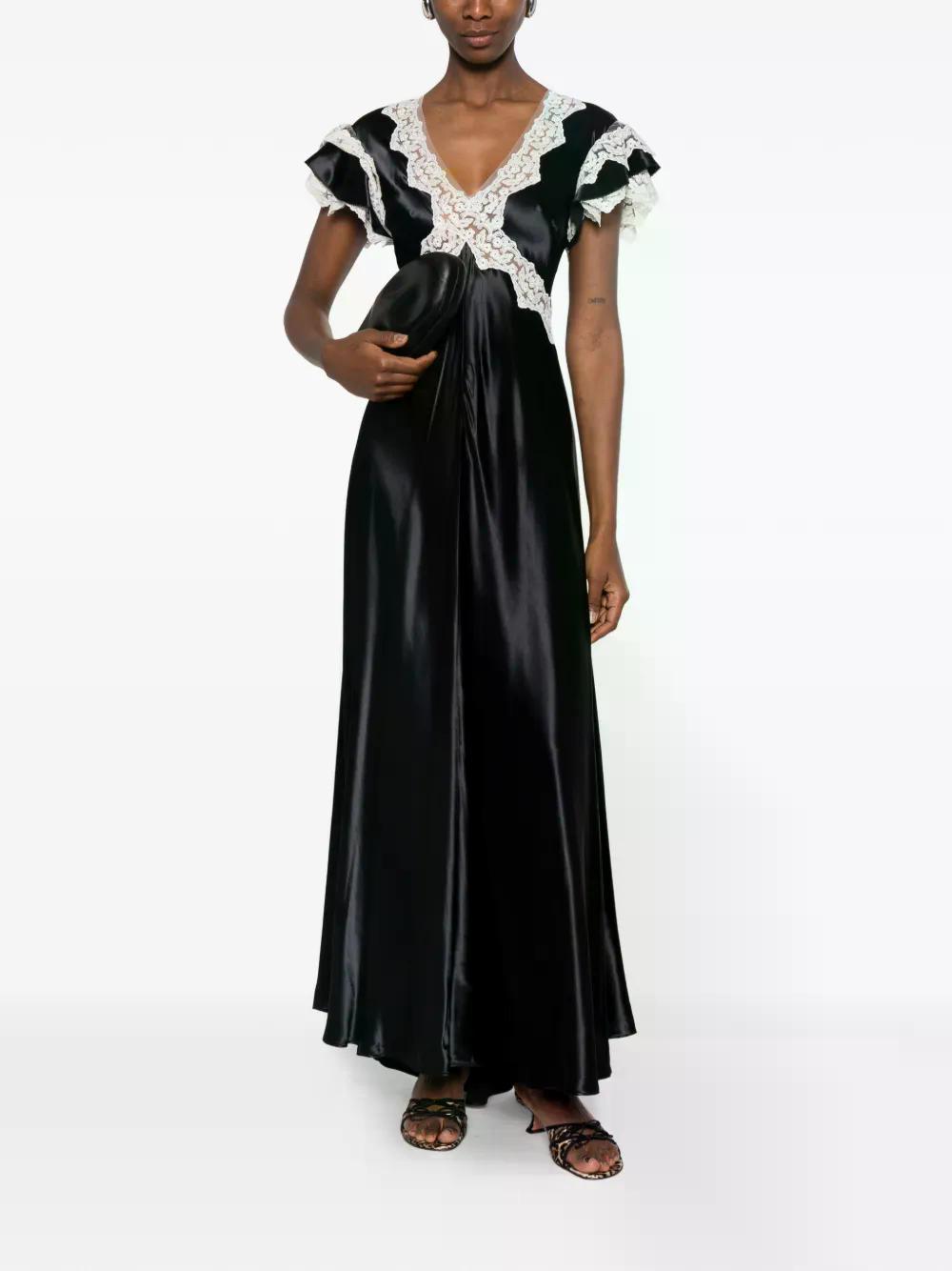 ALBERTA FERRETTI Lace-Trimmed V-Neck Maxi Dress