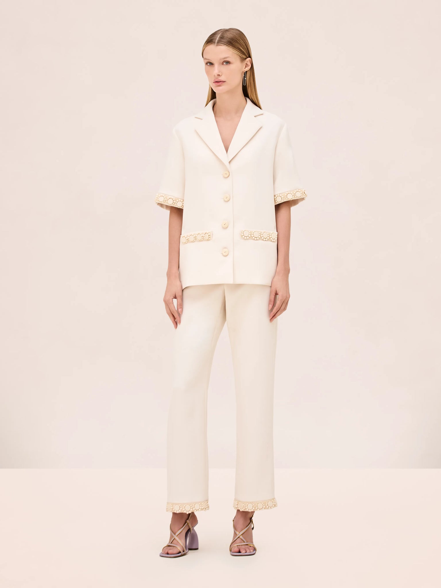 ALEXIS Alexis Serge Straight-Leg Trousers with Beaded Hem