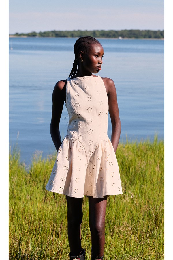 Farm Rio Monstera Eyelet Mini Dress In Yellow - 50% Off | Editorialist