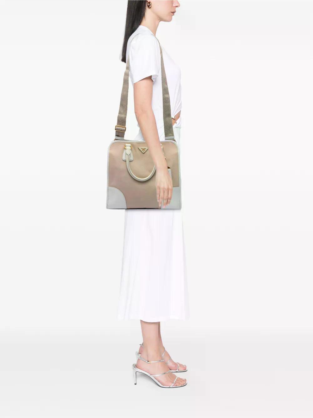 PRADA Saffiano Trimmed Canvas Canapa Satchel