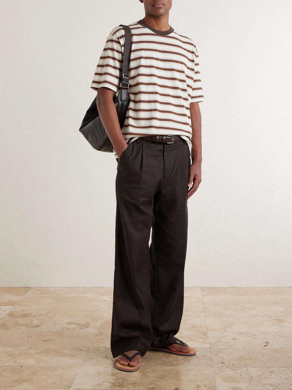 AURALEE Auralee - Striped Cotton-Jersey T-Shirt - Men - Brown - 3
