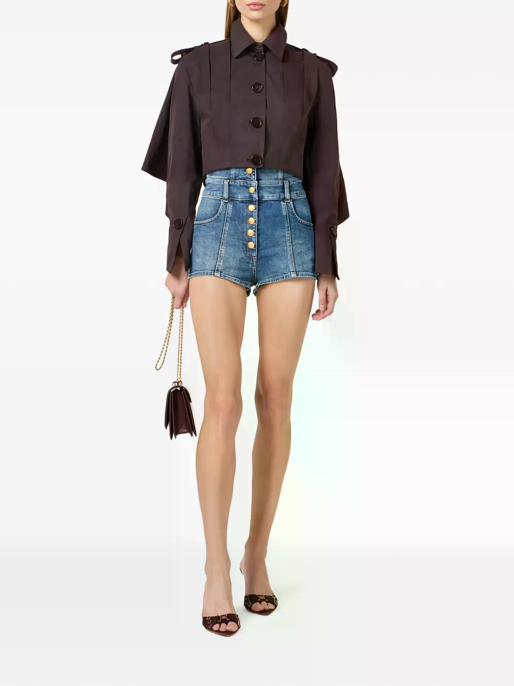 ELISABETTA FRANCHI Elisabetta Franchi Technical Cotton Cropped Jacket with Cape Sleeves