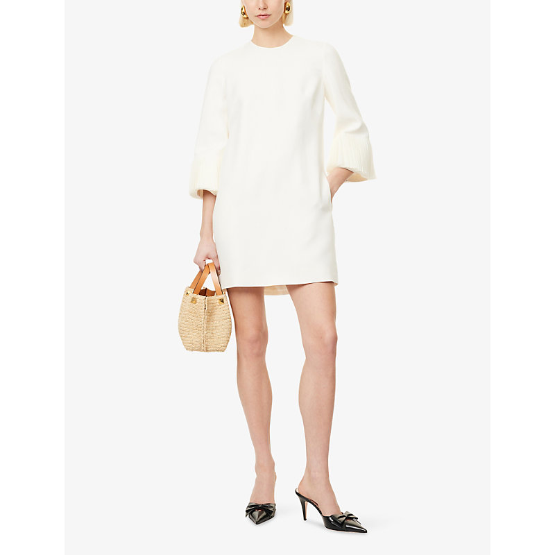 VALENTINO Pleated-Sleeve Wool and Silk-Blend Mini Dress