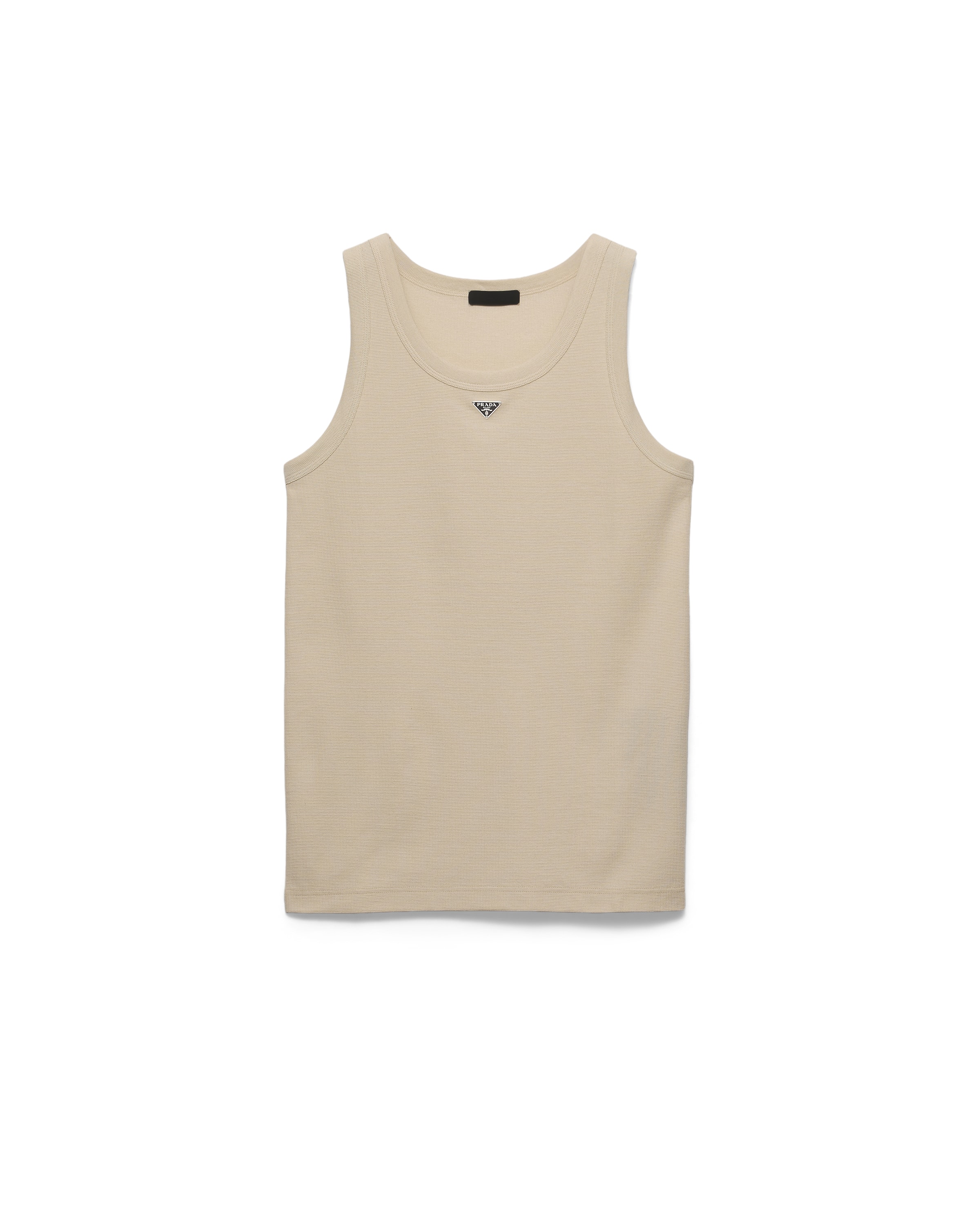 Prada Triangle Logo Cotton Tank Top In White | Editorialist