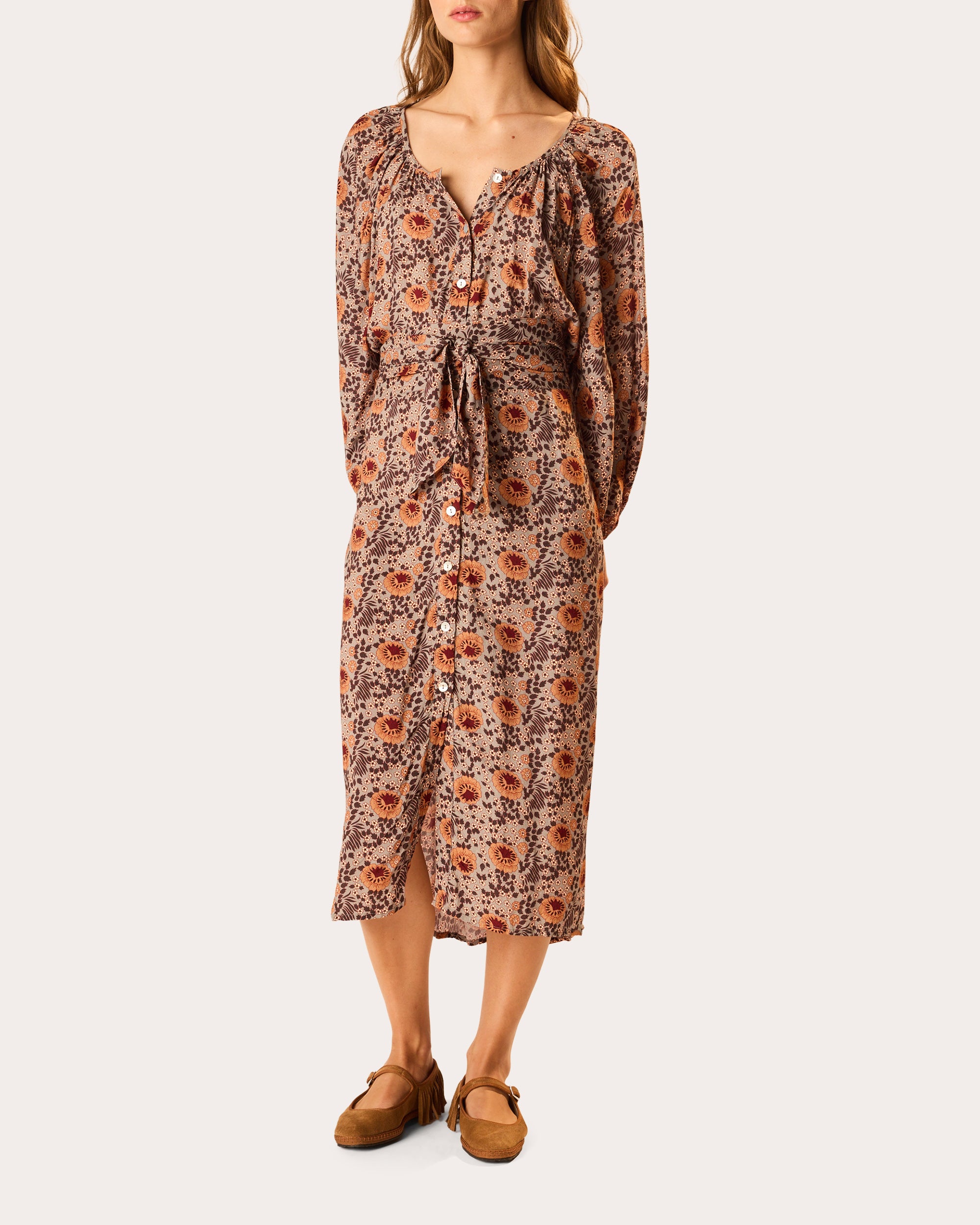 NATALIE MARTIN Floral Belted Button-Up Midi Dress