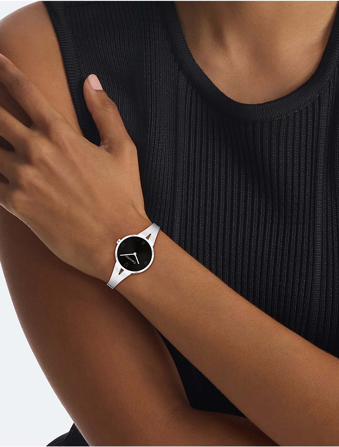 Calvin Klein Tapered Bangle Watch In Black/Silver - 20% Off  display picture 3