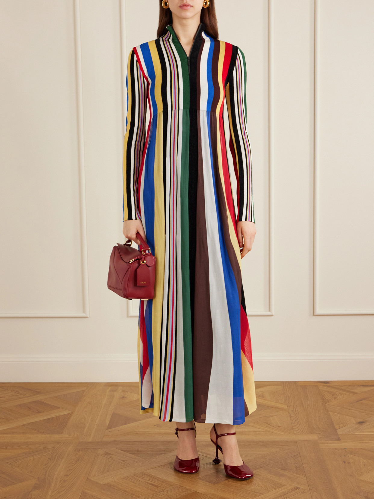 LOEWE Striped Chiffon and Ribbed Jersey Maxi Dress