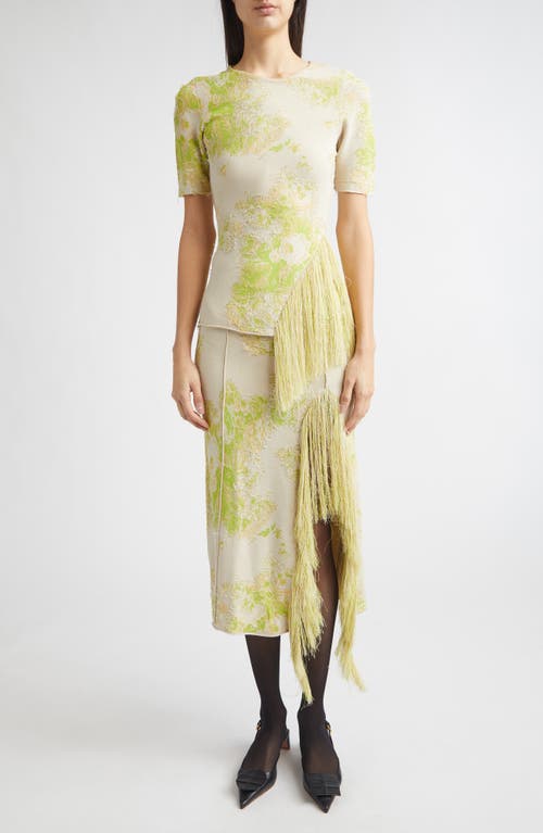 ERDEM Floral Jacquard Pencil Skirt with Fringed Trim