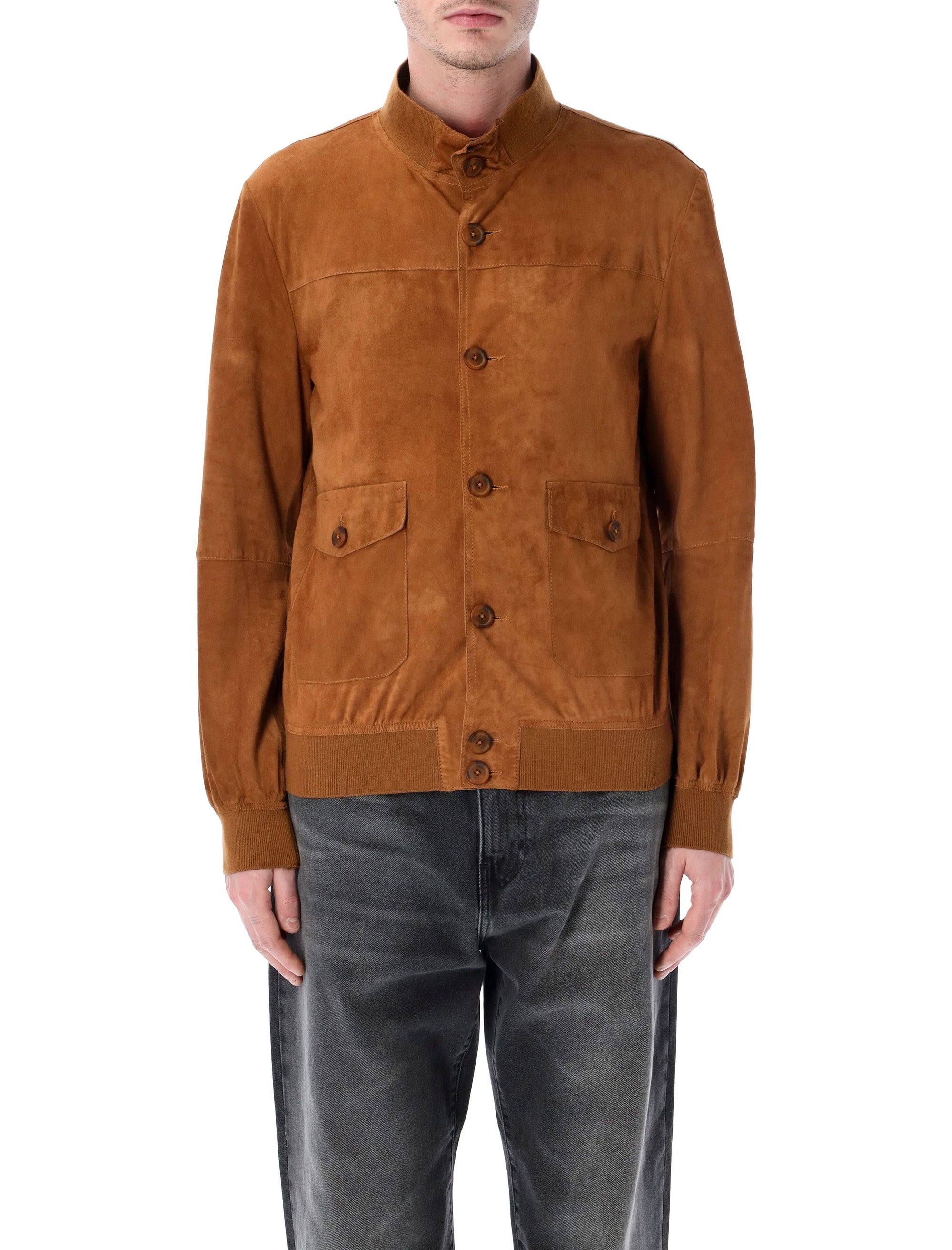SWORD 6644 Suede Jacket with High Collar