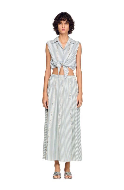 SANDRO Rhinestone Striped Flared Long Skirt
