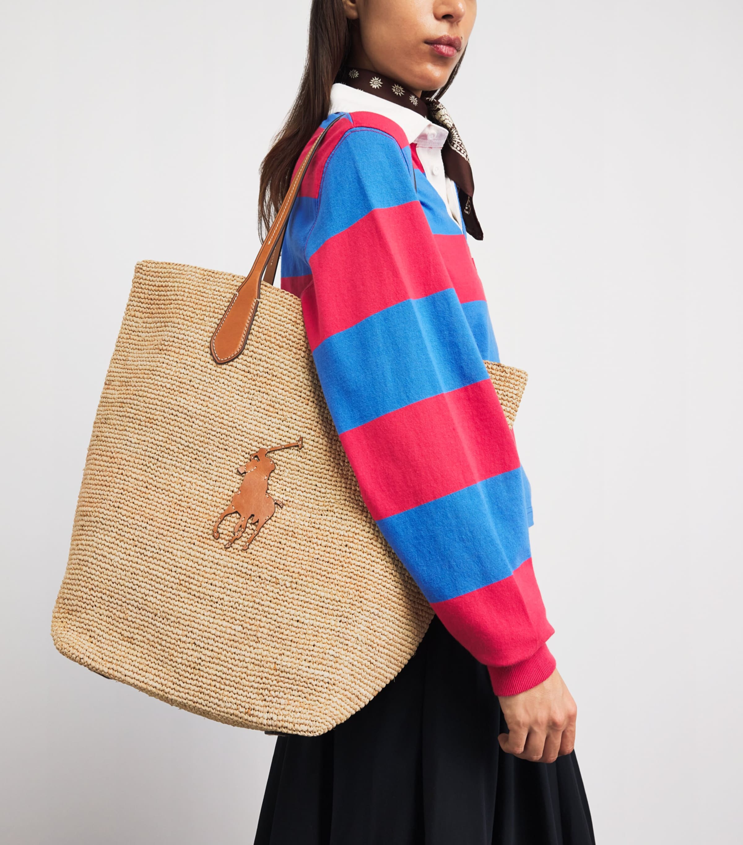 POLO RALPH LAUREN Large Raffia Big Pony Tote Bag