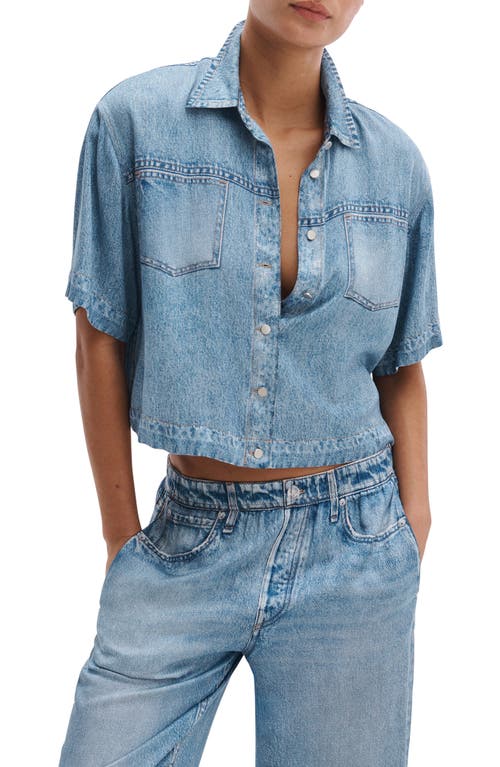 RAG & BONE rag & bone Miramar Slink Abby Trompe L'oeil Faux Denim Crop Button-Up Shirt