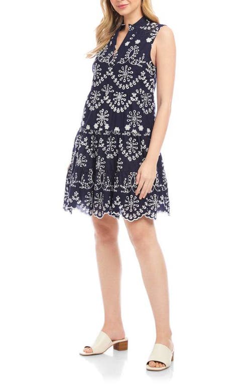 KAREN KANE Eyelet Embroidered Sleeveless Tiered Cotton Dress