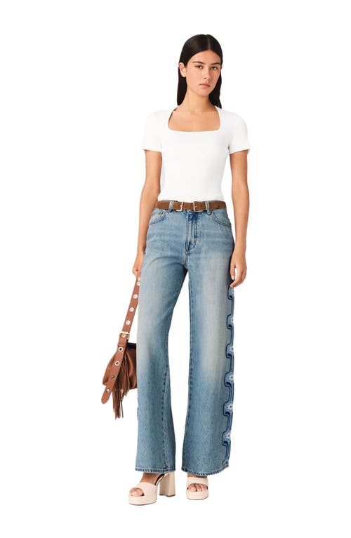 MAJE Floral Embroidered Wide-Leg Jeans