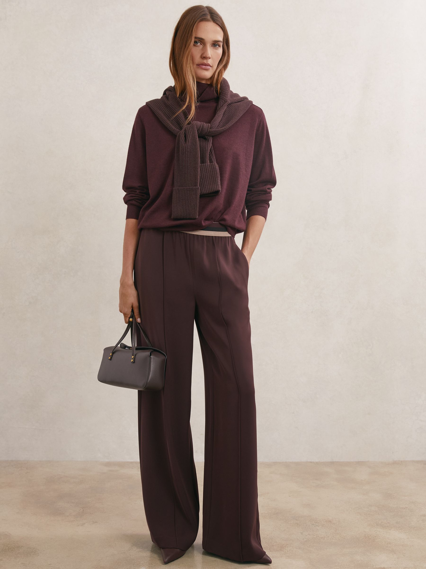 REISS Elasticated-Waist Wide-Leg Trousers