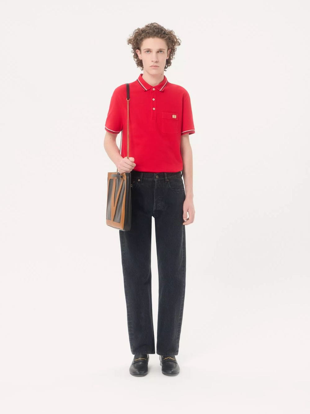 VALENTINO Red Piqué Polo with VLogo Patch