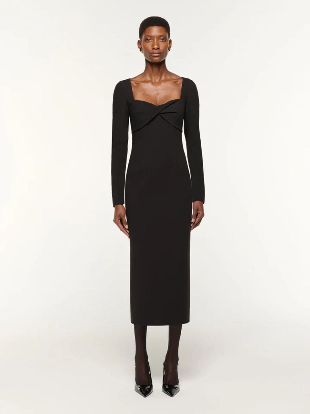 ROLAND MOURET Twist Drape Stretch Crepe Midi Dress