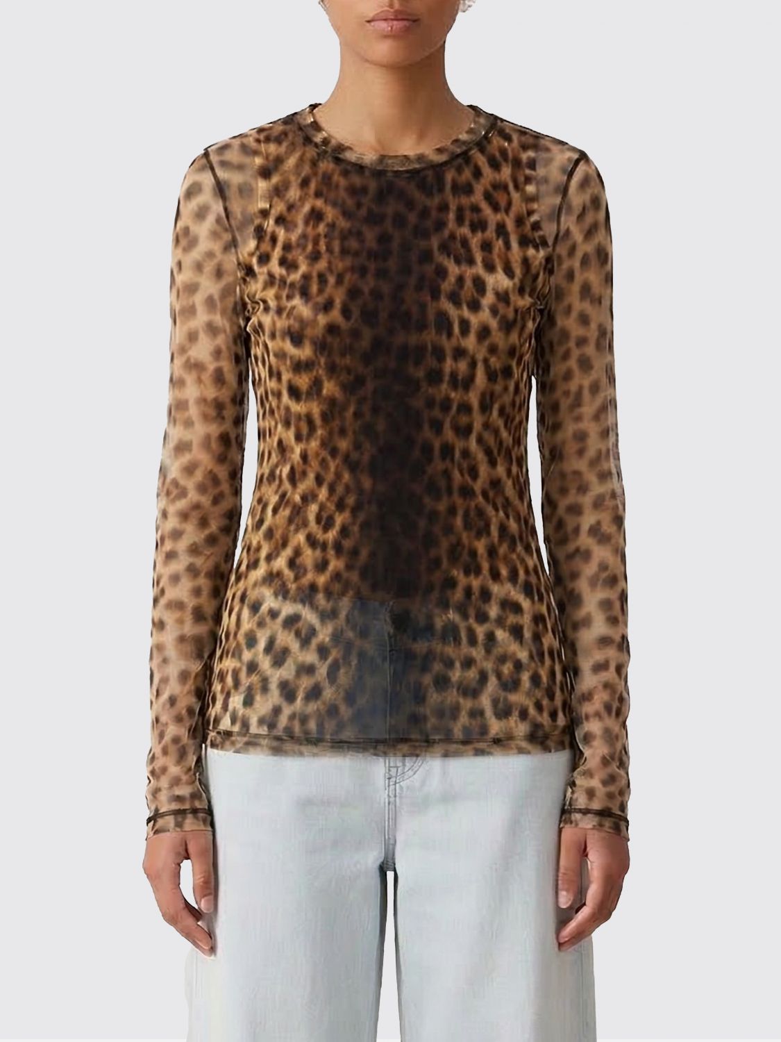 SPORTMAX Sportmax Animal Print Jersey and Tulle Long Sleeve Top