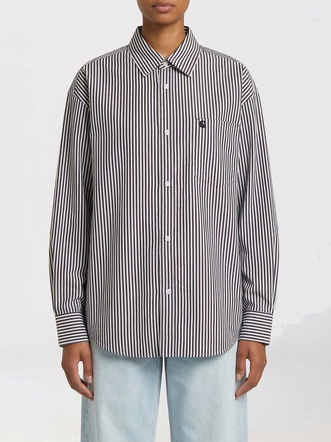 CARHARTT WORK IN PROGRESS Carhartt WIP Striped Cotton Button-Up Shirt with Embroidered Logo Pocket