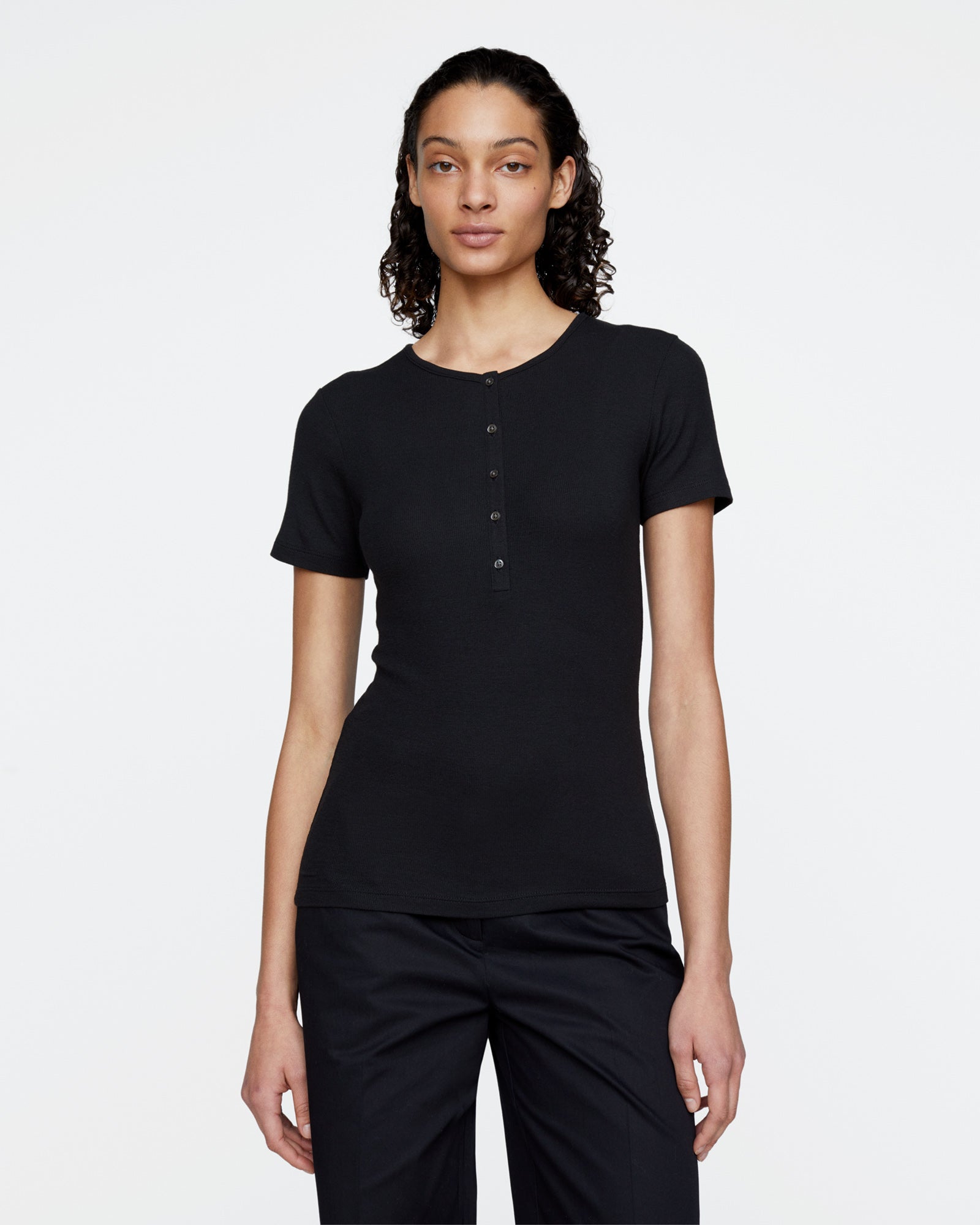 ATM ANTHONY THOMAS MELILLO Modal Rib Short Sleeve Henley Top