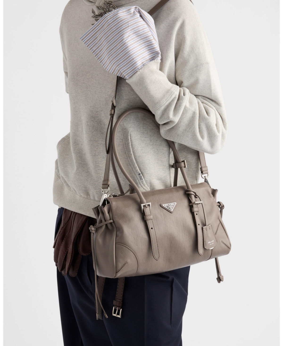 PRADA Prada Bonnie Medium Antiqued Leather Tote Bag