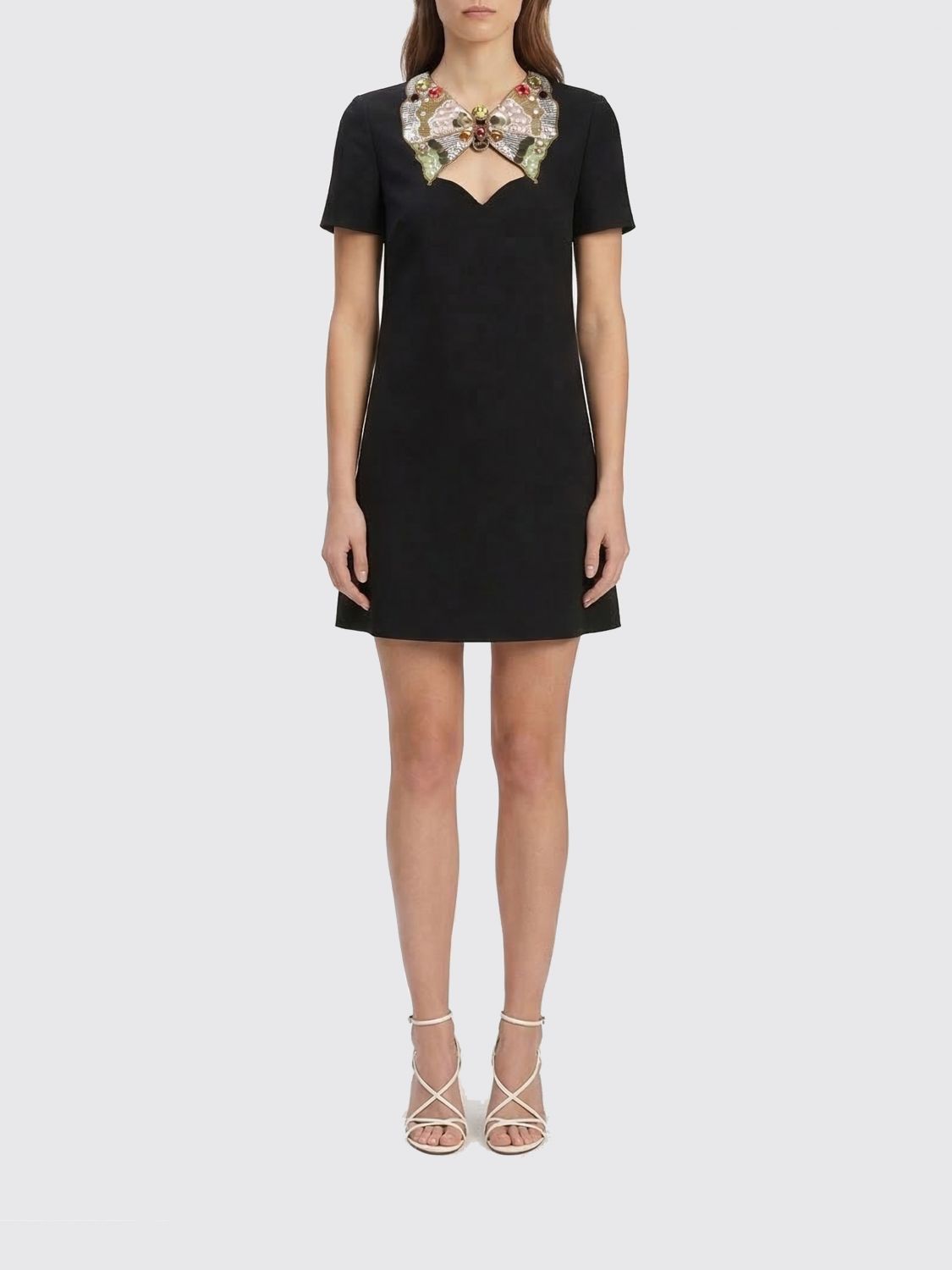 VALENTINO Valentino Mini Dress in Virgin Wool and Silk with Rhinestones