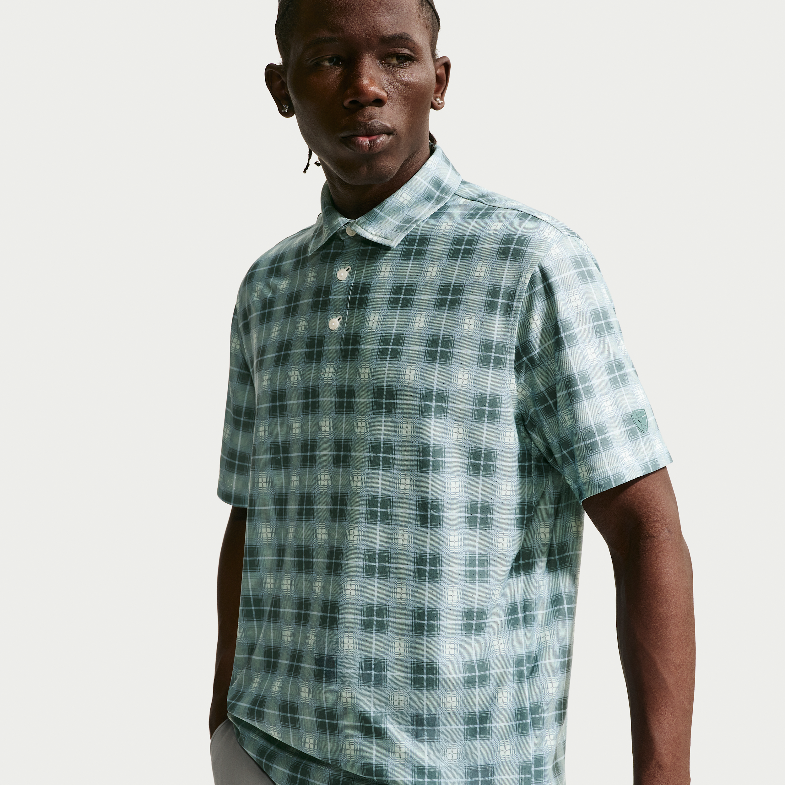 NIKE men's tailored performance tartan dri-fit golf polo