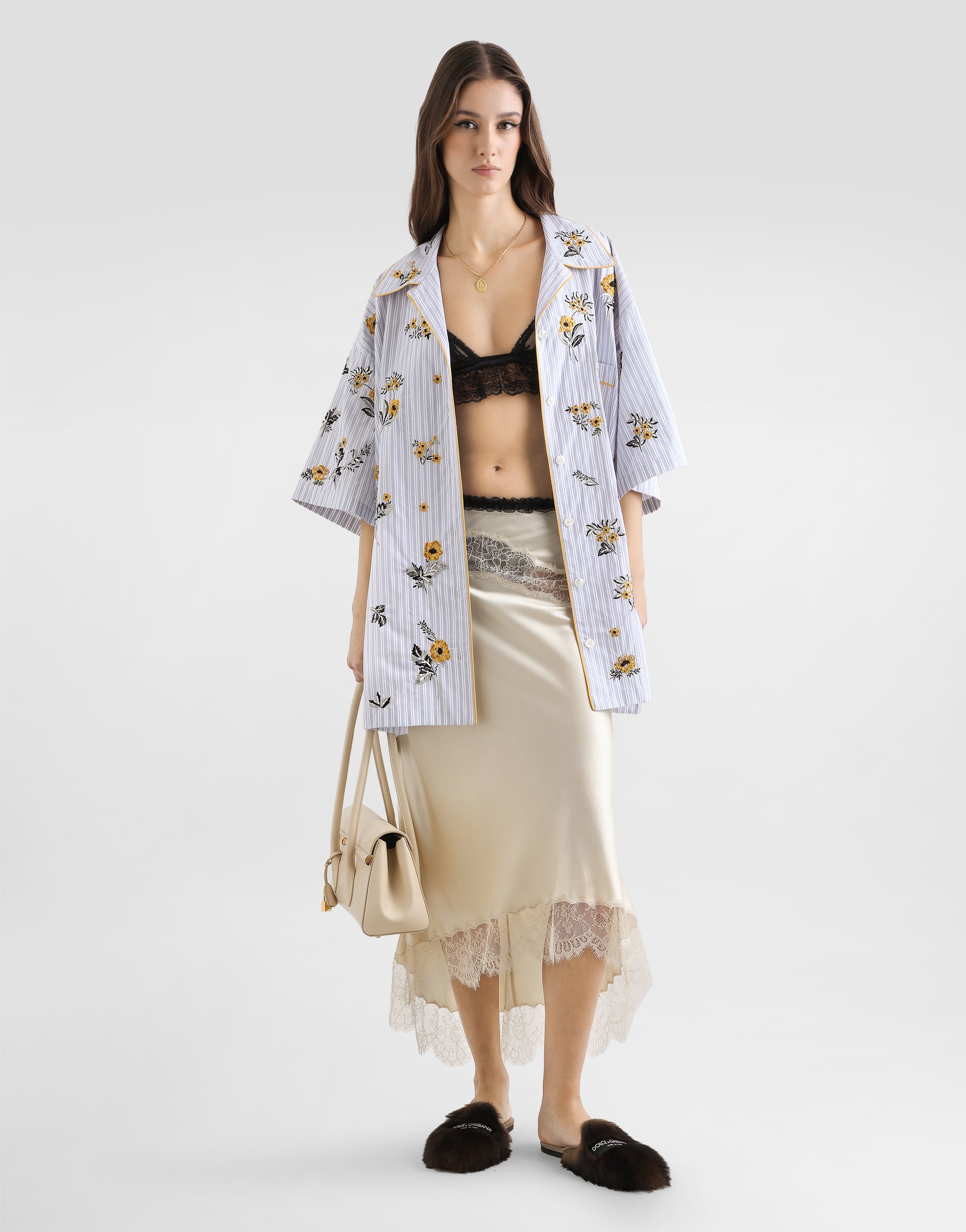 DOLCE & GABBANA Poplin Shirt with Floral Embroidery