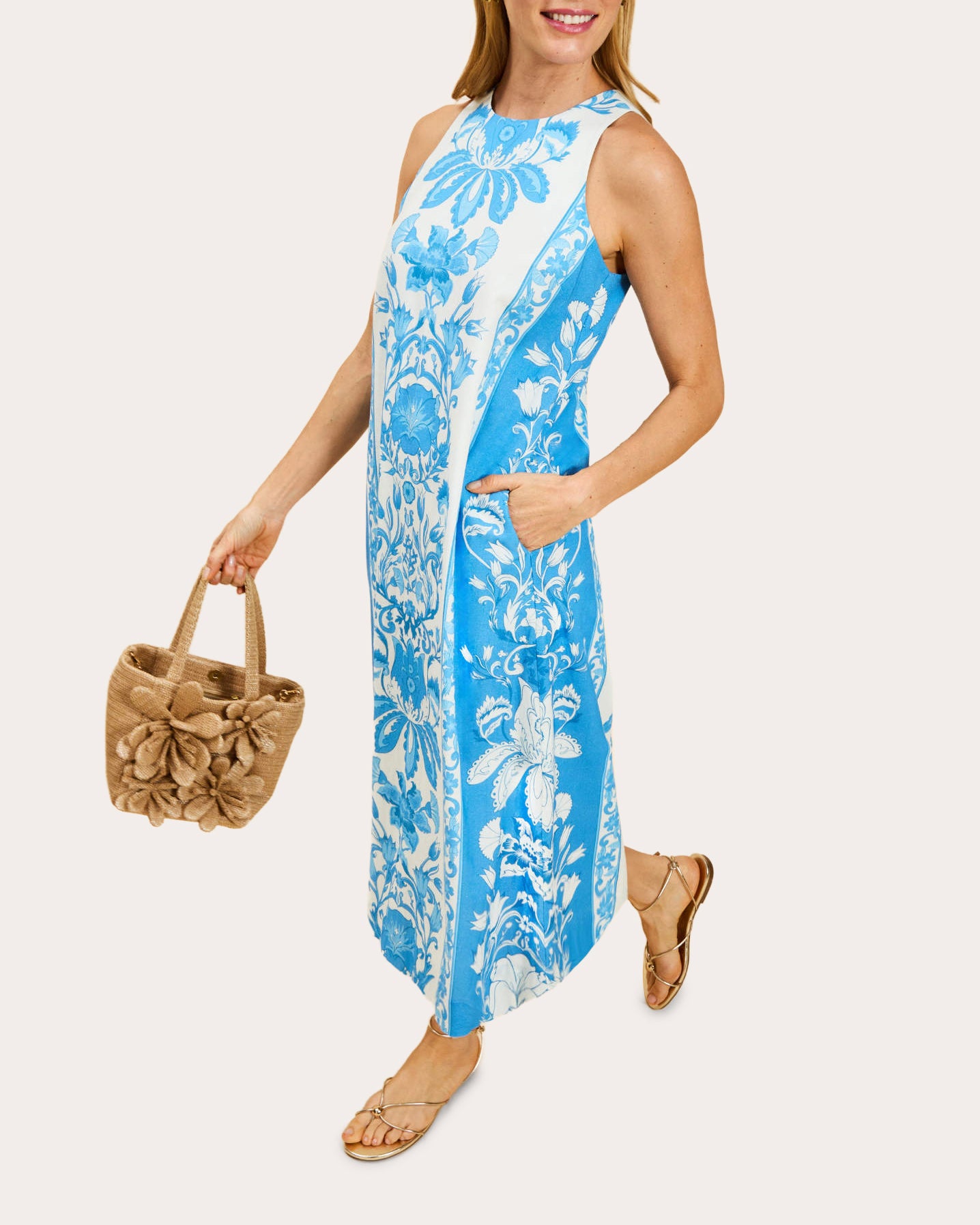 MESTIZA NEW YORK Farfalle Floral Cotton Column Midi Dress