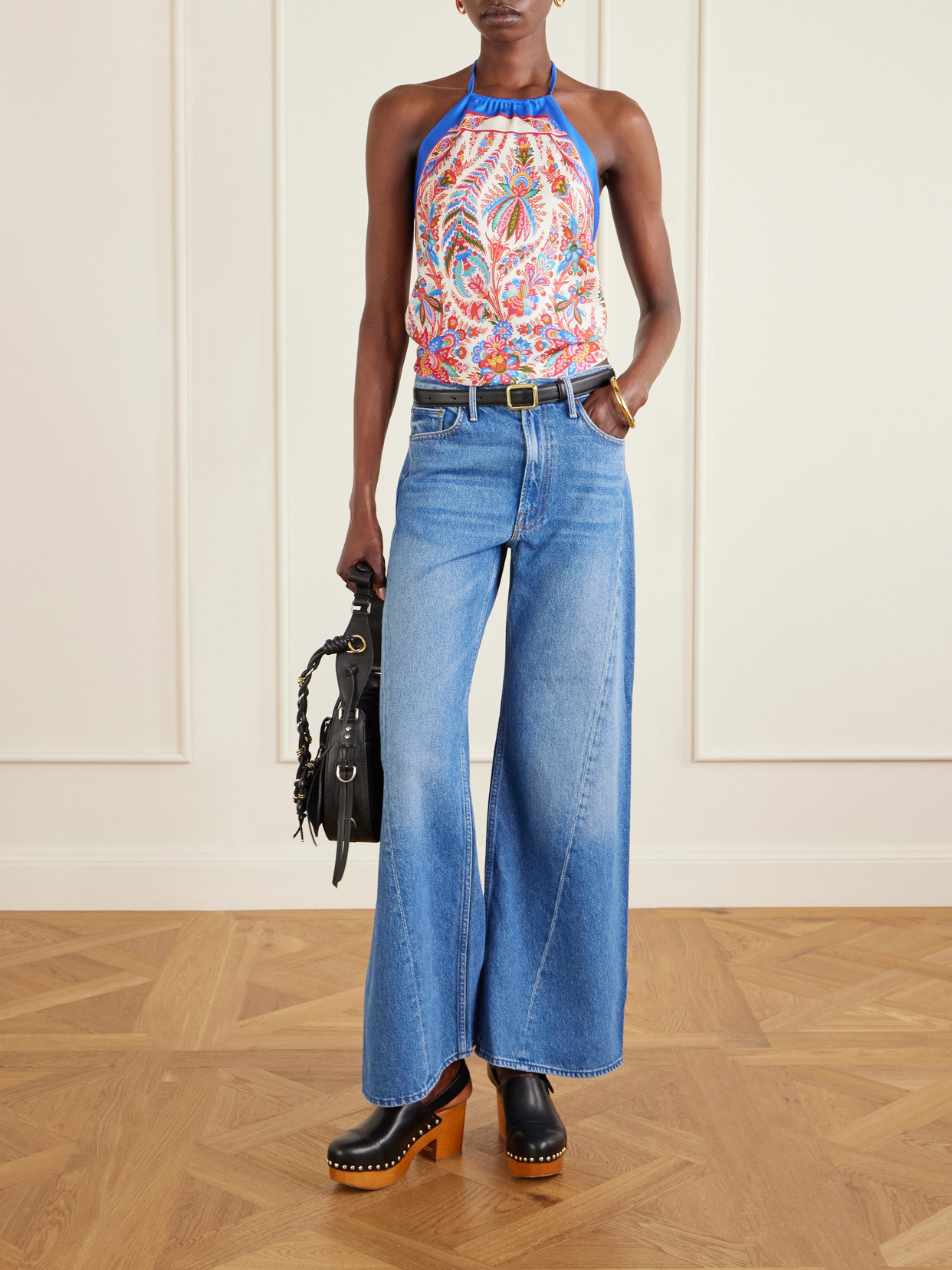 ETRO Cropped Printed Silk-Satin Halterneck Top