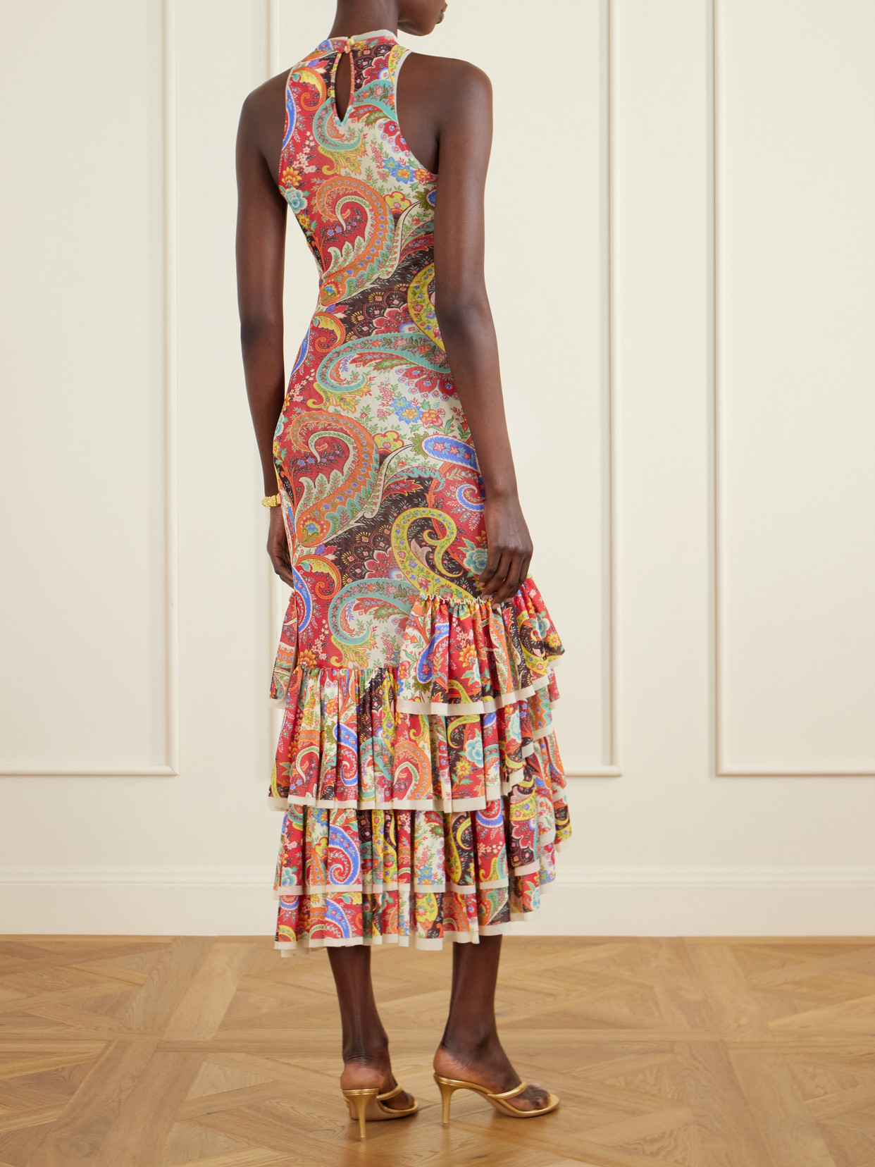 etro ruffled embroidered printed silk-chiffon mini dress Etro Paisley-print Tiered Crinkle-silk Embroidered Mini Dress In Yellow