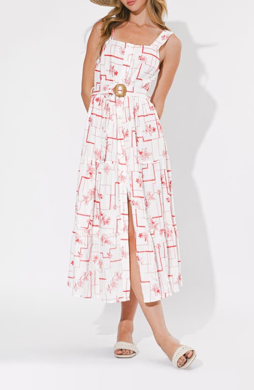 ADELYN RAE Floral Embroidered Midi A-Line Dress with Belt