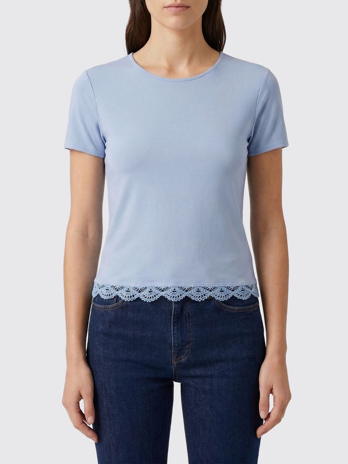 MAGDA BUTRYM Magda Butrym Stretch Cupro T-Shirt with Lace Trim
